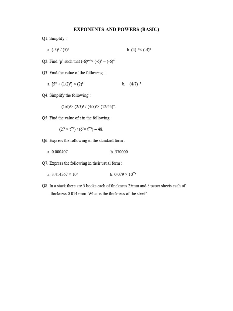 Exponents and Powers (Basic) | PDF