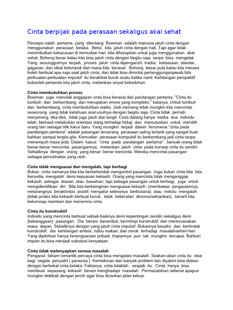 Cinta Sehat: Antara Perasaan dan Akal | PDF