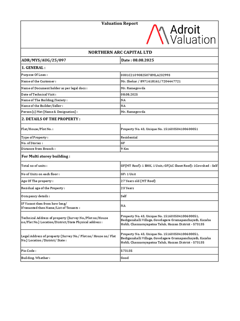 Valuation Report for Residential Property | PDF