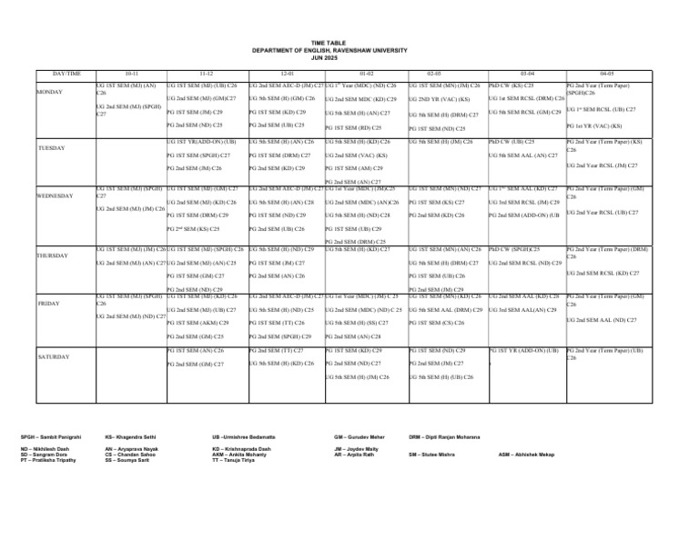 Time Table June 2025 Semester | PDF
