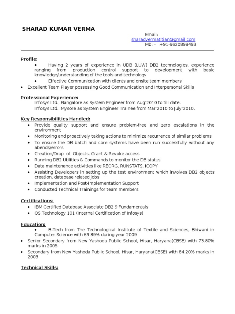 DB2 Database Administrator Resume | PDF | Ibm Db2 | Databases
