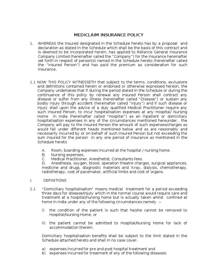 Individual Mediclaim Policy Overview | PDF | Insurance | Physician