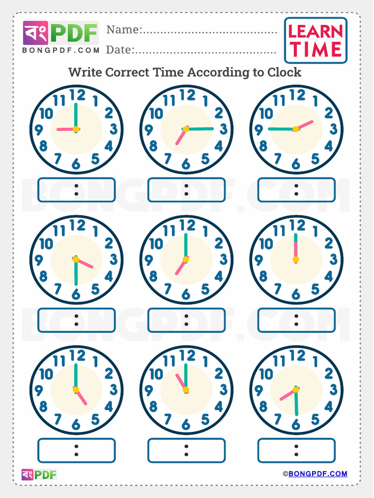 Write Time Clock Learning English Worksheet PDF | PDF