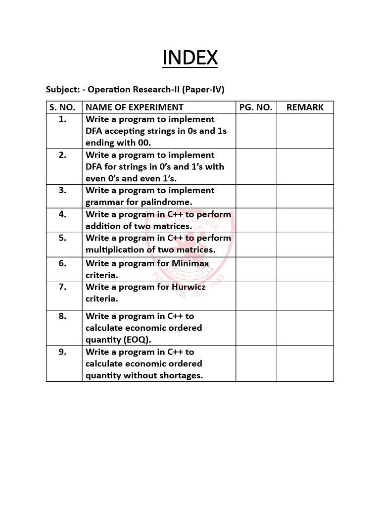 Operations Research-II (INDEX) | PDF