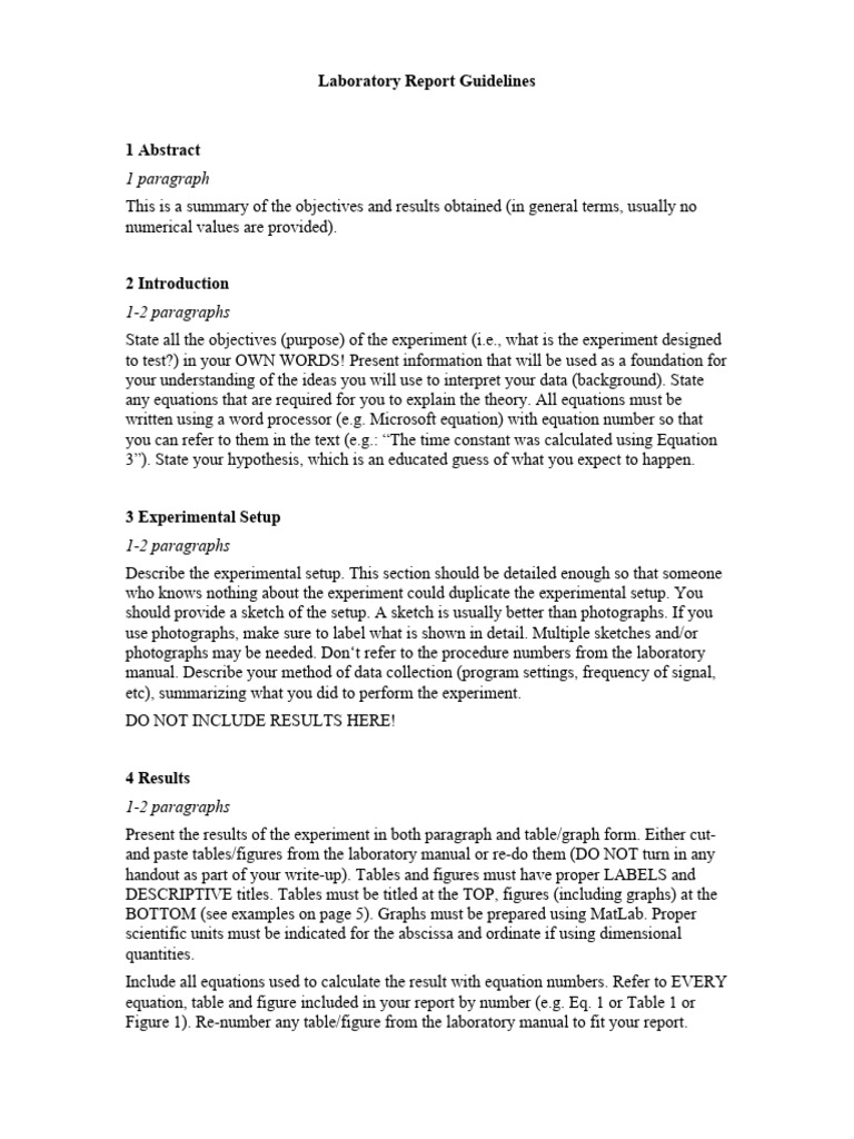 Laboratory Report Writing Guidelines | PDF | Experiment | Abstract ...