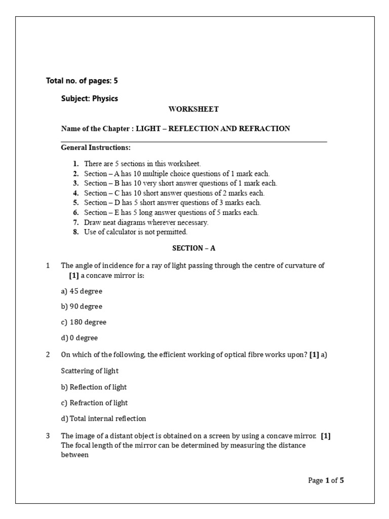 Modified PHYSICS Worksheet | PDF | Mirror | Electrodynamics