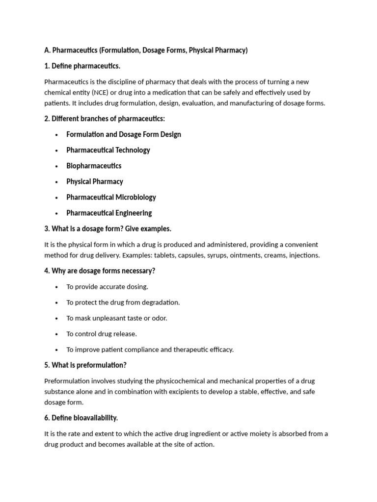 Viva Questions Fo Biopharma and Ceutics | PDF | Tablet (Pharmacy ...
