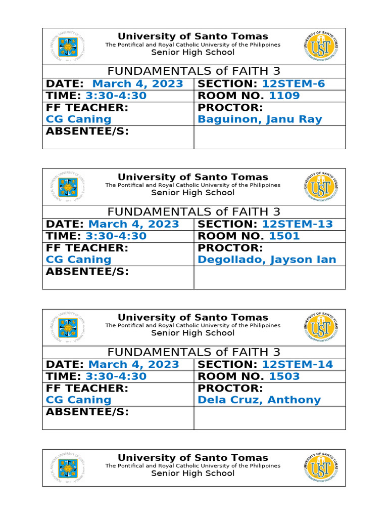 Fundamentals of Faith Class Schedule | PDF
