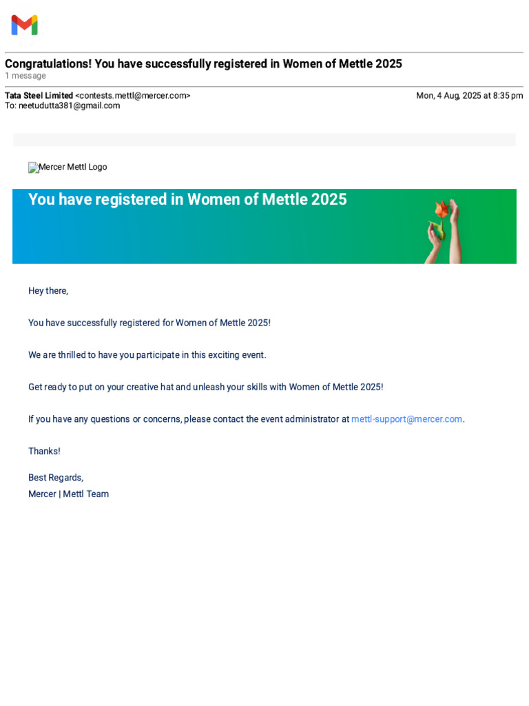 Gmail - Congratulations! You Have Successfully Registered in Women of ...