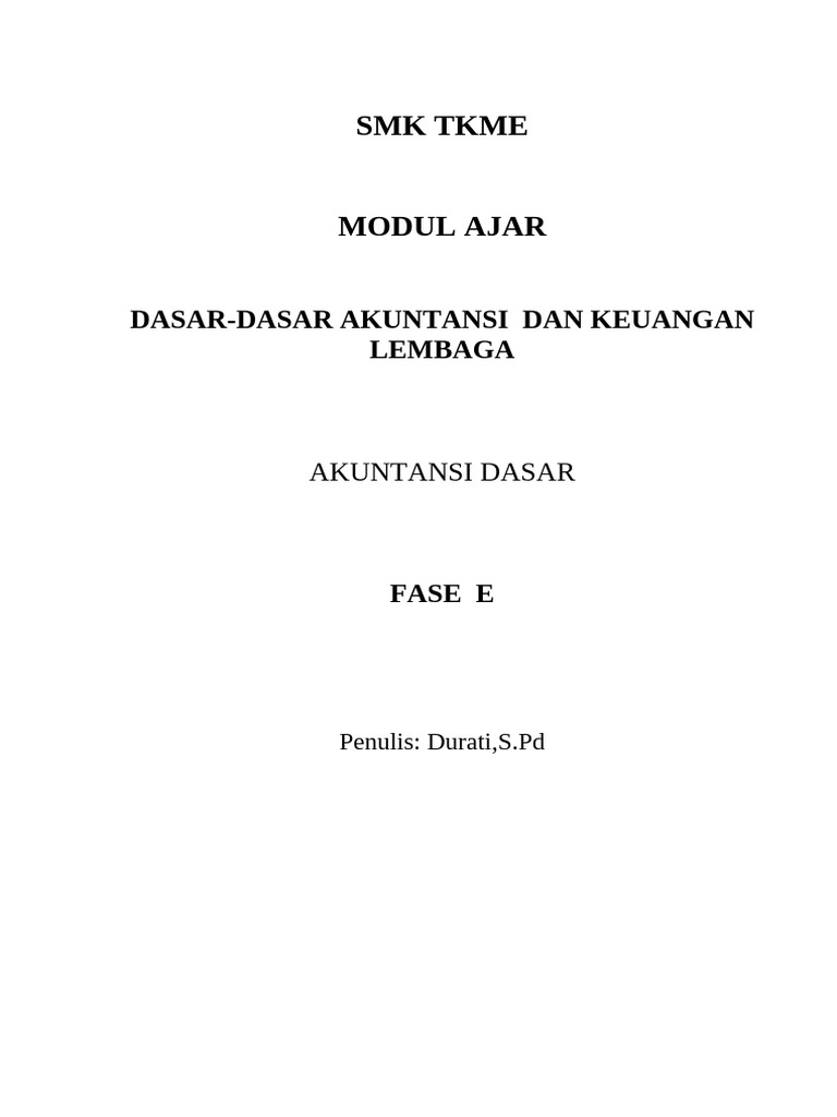 Modul Ajar Akuntansi Dasar SMK TKME | PDF