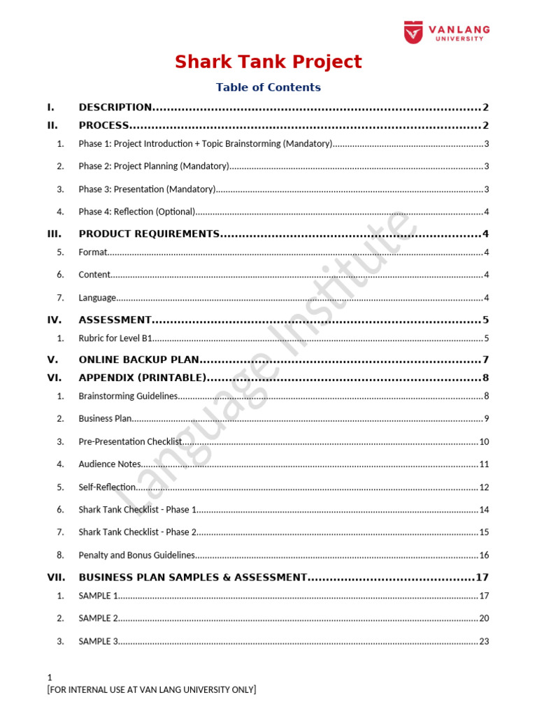 Anh Văn 5 - (EDITABLE) PBA Manual - Shark Tank Project | PDF | Waste ...