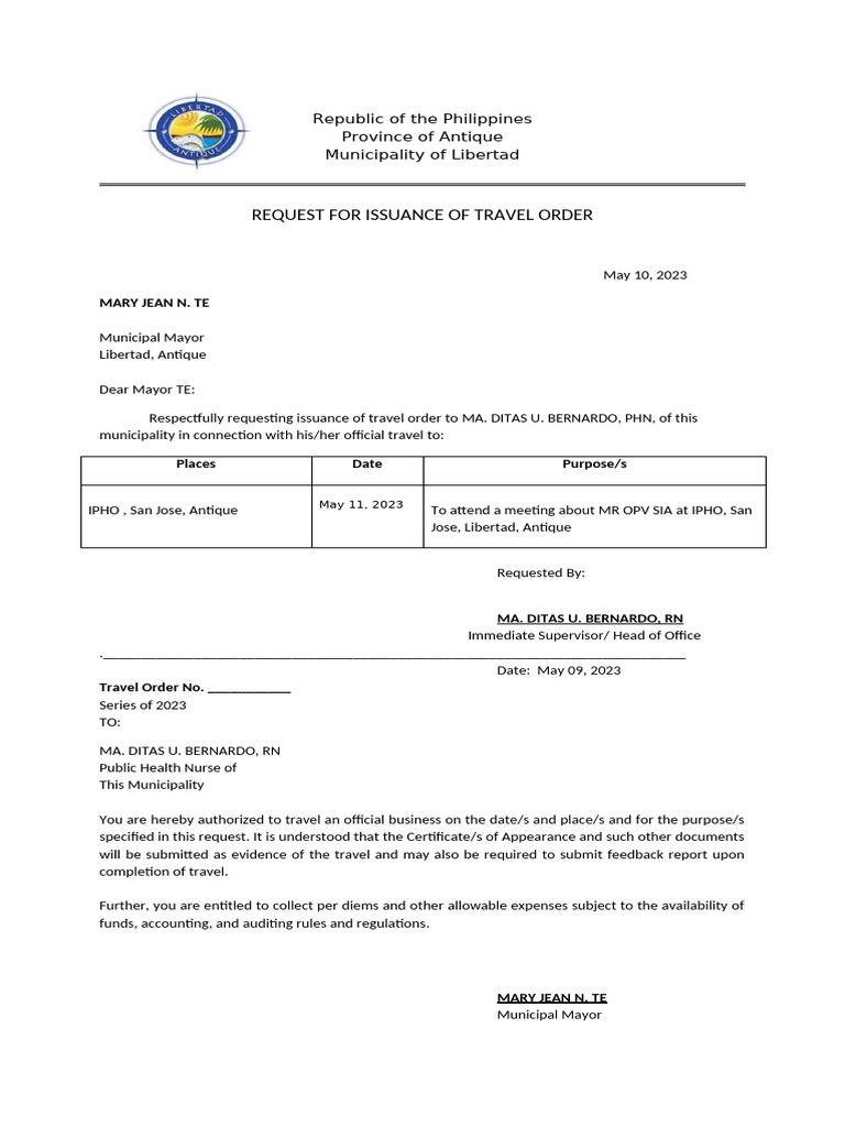Travel Order Form | PDF