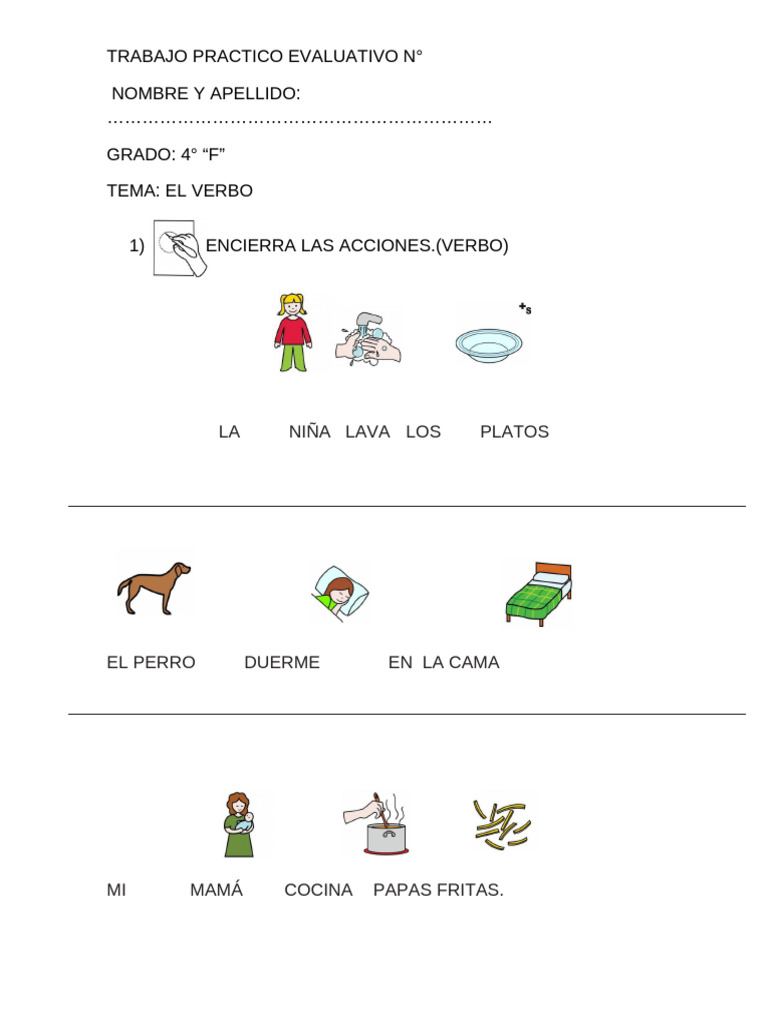 Dibujos de Verbos para Primer Grado | PDF