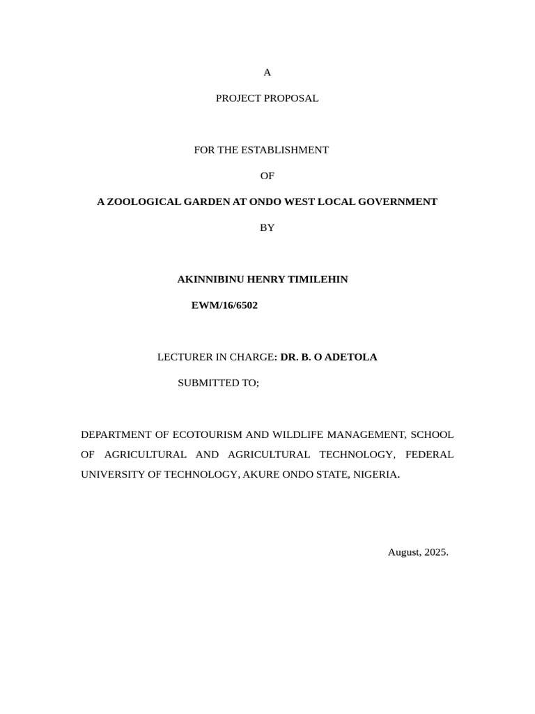 Proposal for Ondo West Zoo Establishment | PDF | Zoo | Conservation Biology