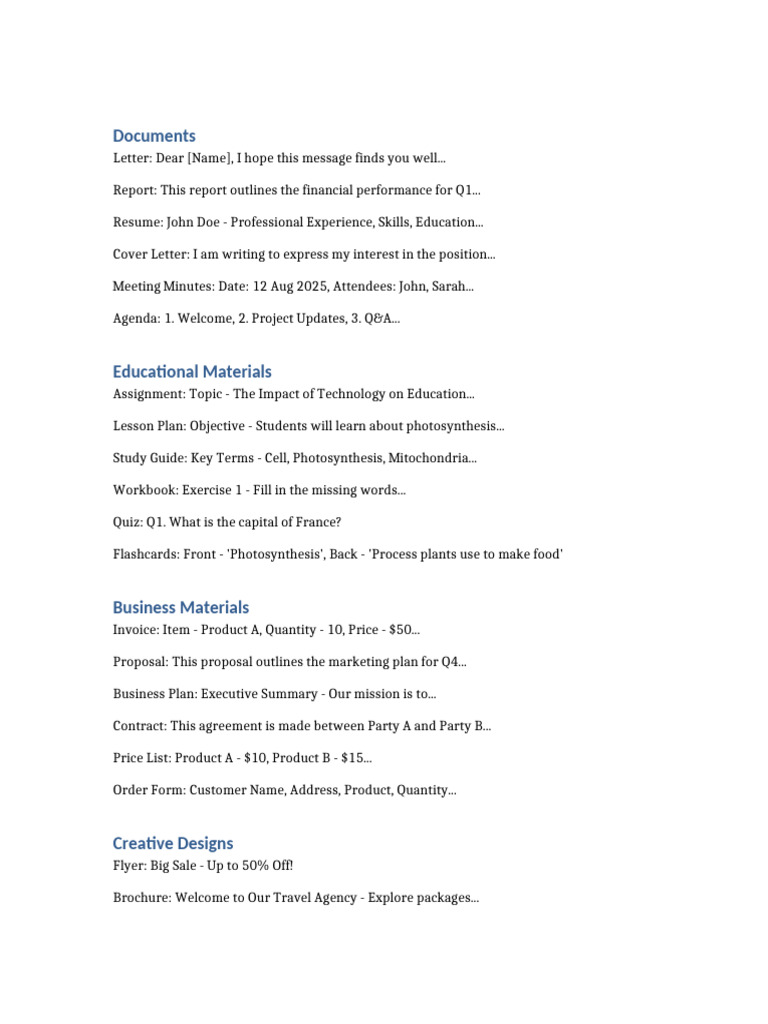 Microsoft Word Examples | PDF