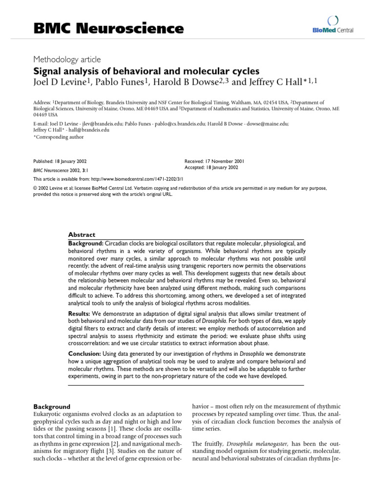 BMC Neuroscience: Signal Analysis of Behavioral and Molecular Cycles ...