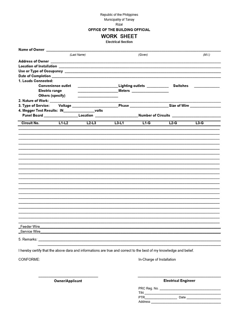 Work Sheet - Megger Test - 3 Copies | PDF | Power Engineering ...