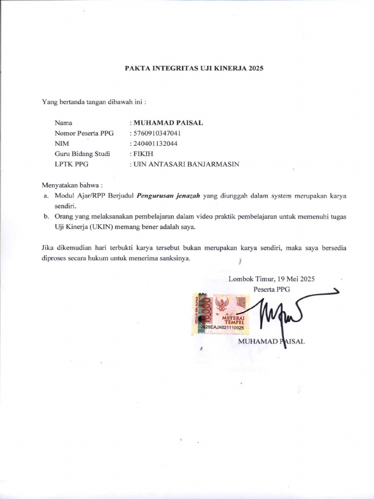 Pakta Integritas | PDF