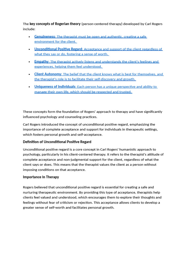 Carl Rogers Concept of Unconditional Positive Regard | PDF ...