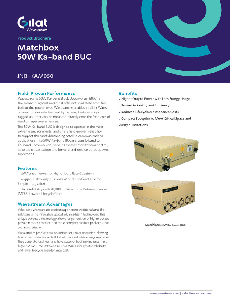 Gilat Wavestream Product Sheet Matchbox 50W Ka Band BUC | PDF | Decibel ...