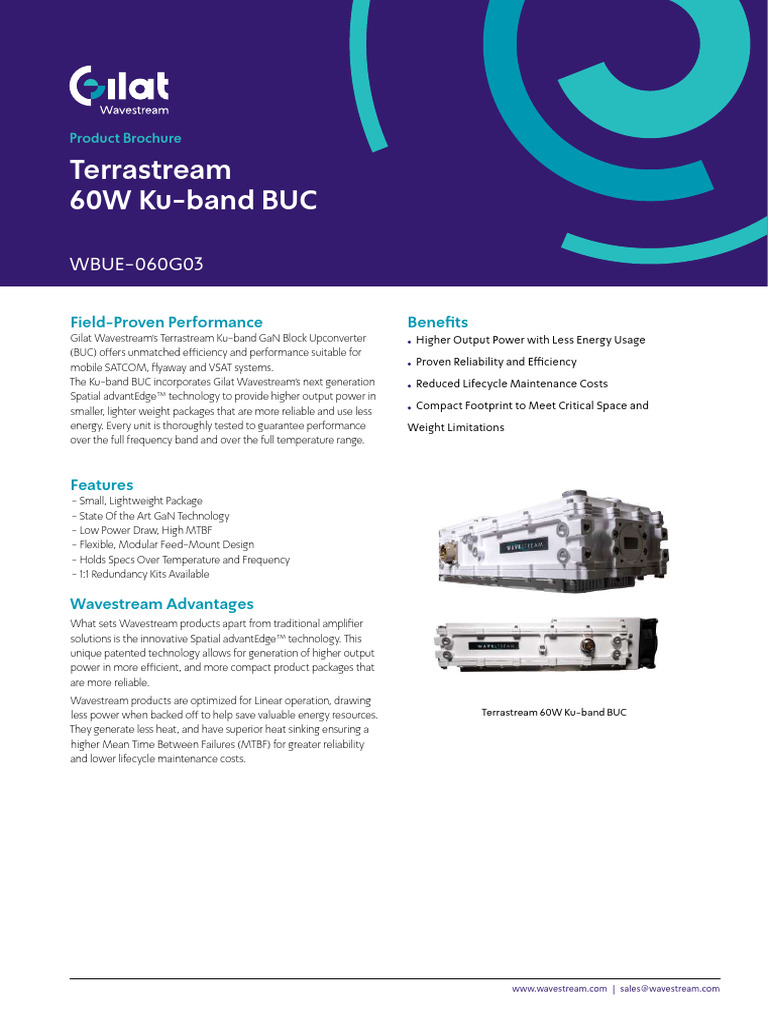 Gilat Wavestream Product Sheet Terrastream 60W Ku Band BUC 1 | PDF ...