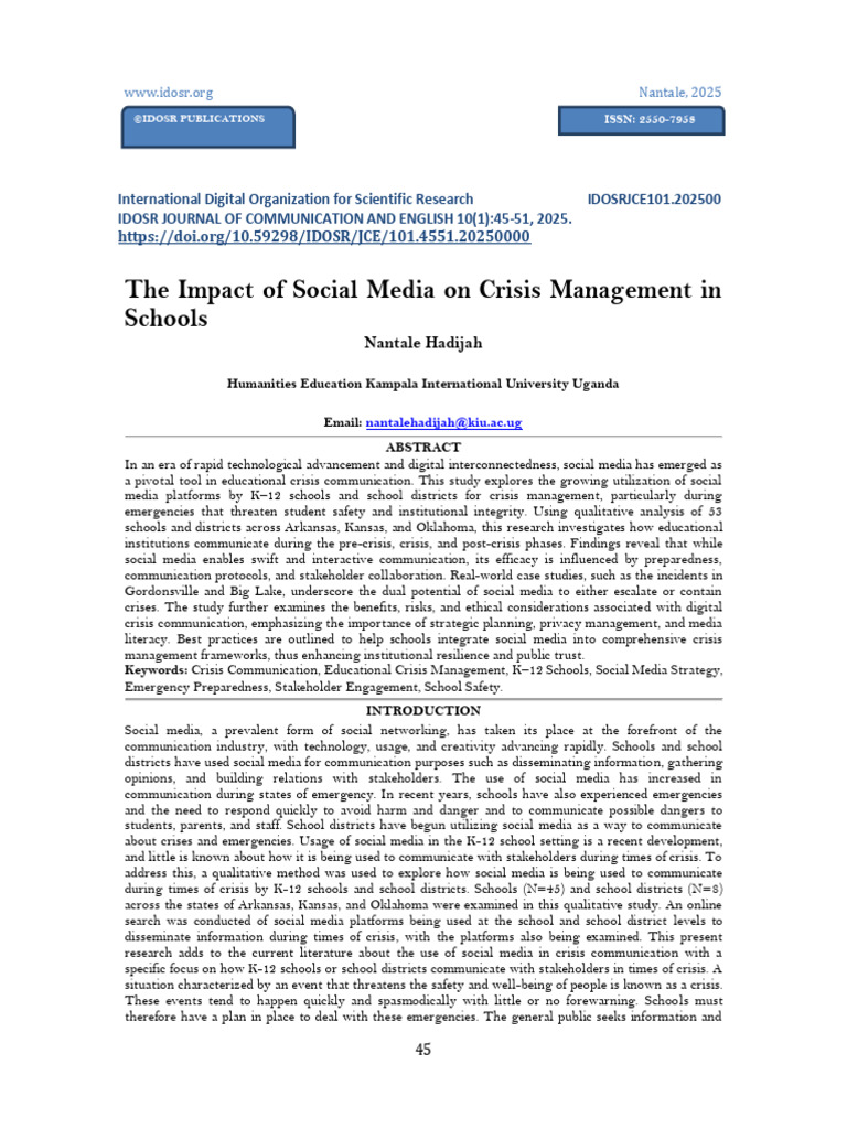 Social Media's Role in School Crisis Management | PDF | Crisis ...