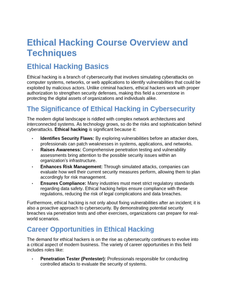 Ethical Hacking Course Overview and Techniques | PDF | Computer ...