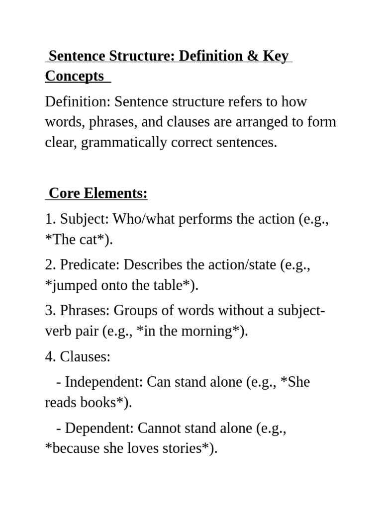 Sentence Structure Exercise | PDF | Language Mechanics | Grammar