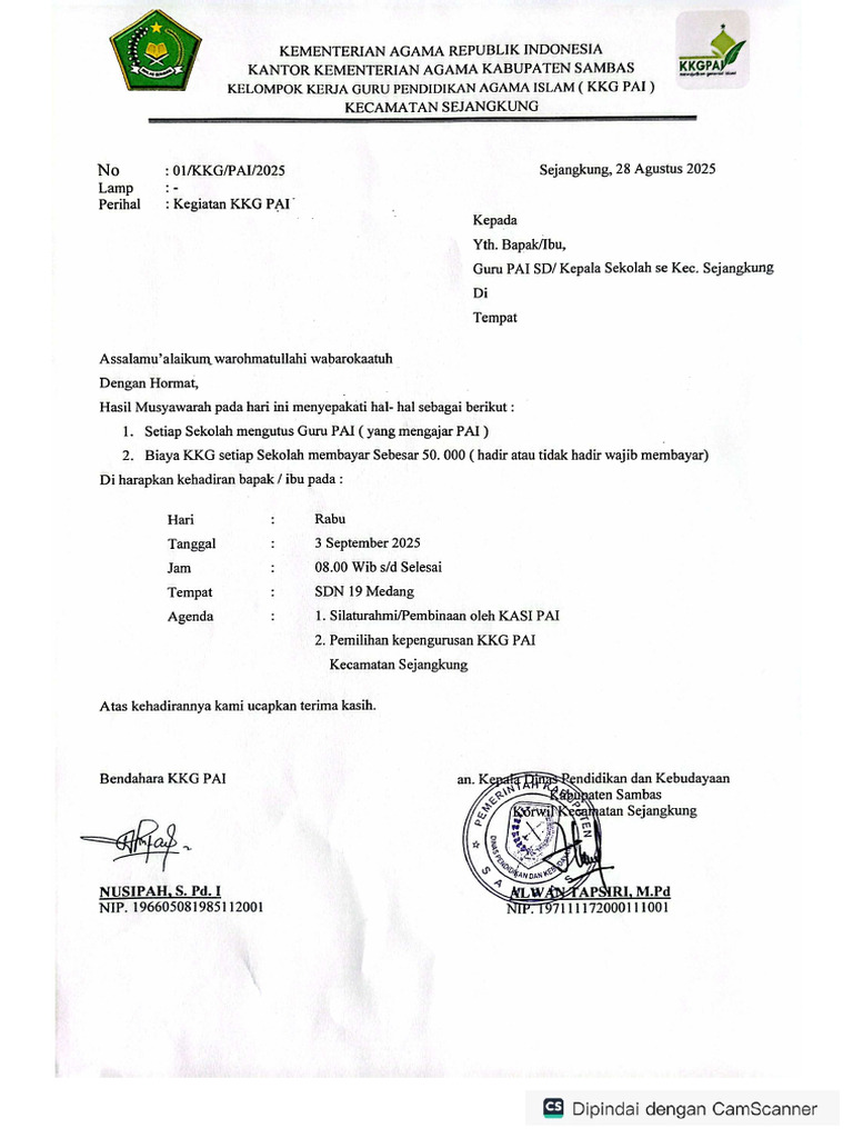 Undangan KKG Pai Kec - Sejangkung | PDF