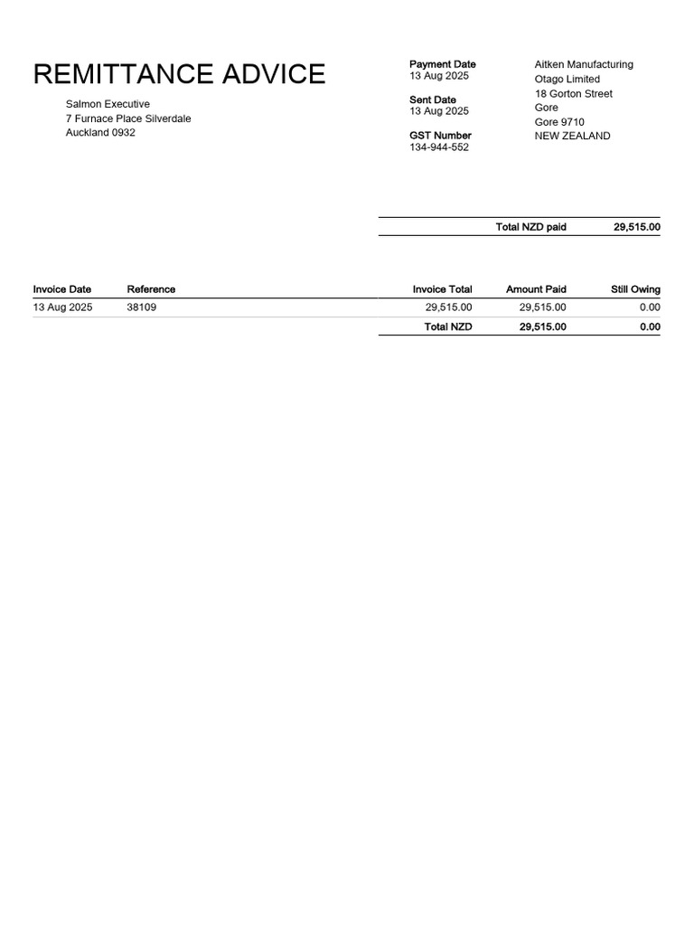 Aitken Manufacturing Payment Advice | PDF