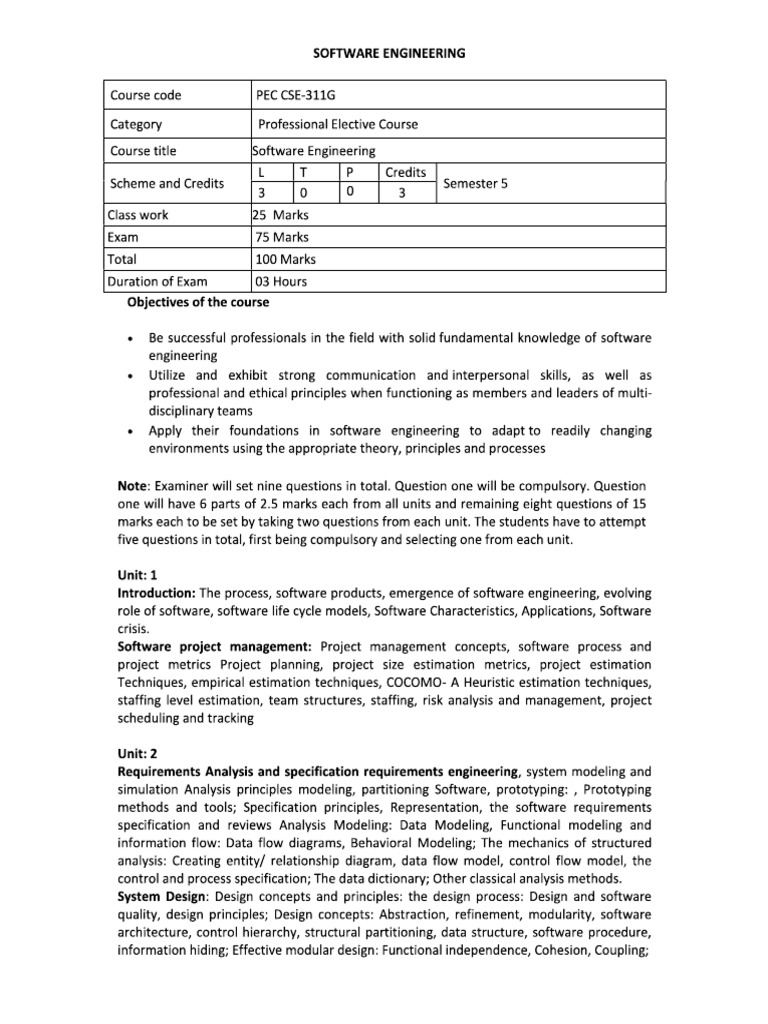 Software Engg Syllabus | PDF