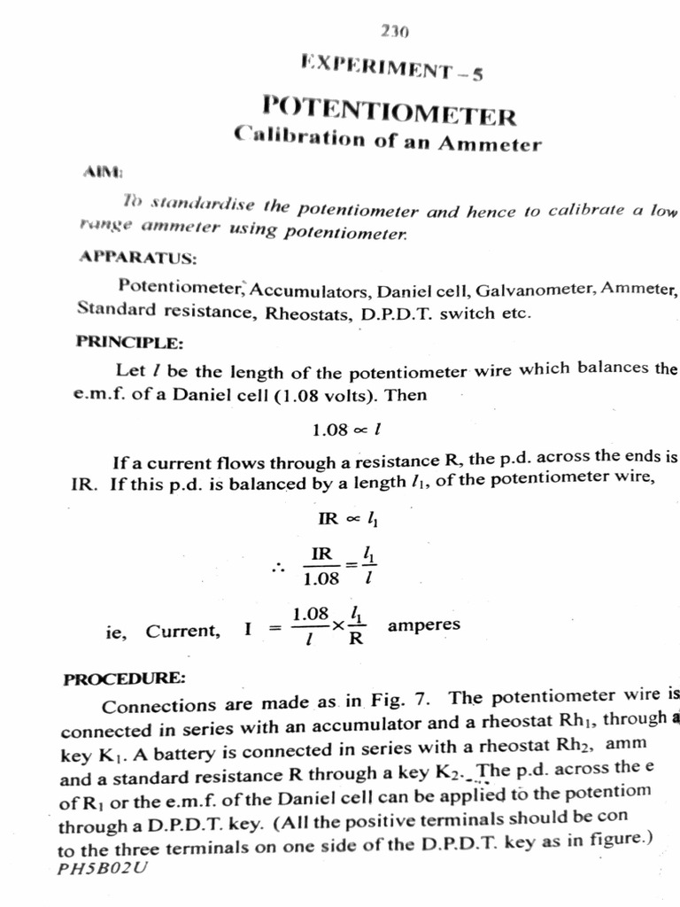 Potentiometer - Calibration of Ammeter | PDF