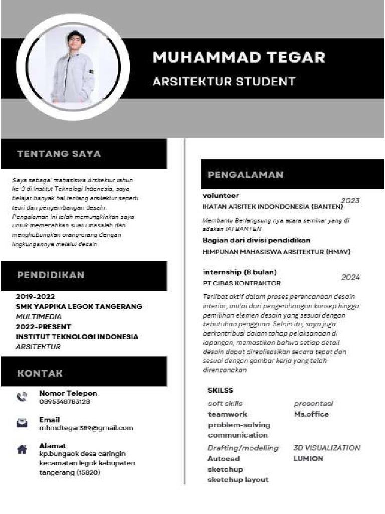 CV Muhammad Tegar 1222525002 | PDF