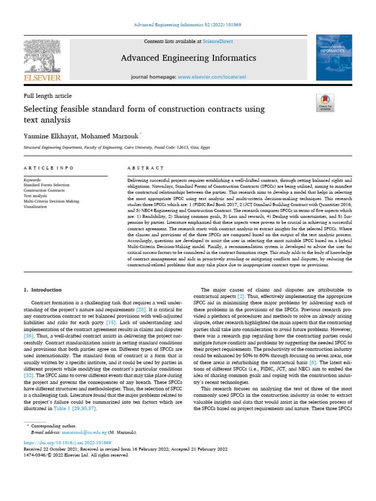 Selecting Feasible Standard Form of Construction Contracts Using | PDF ...
