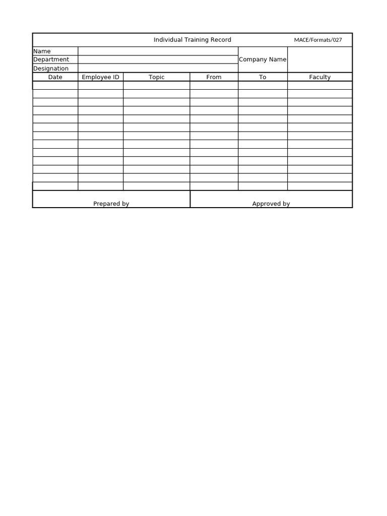 Individual Training Record Template | PDF