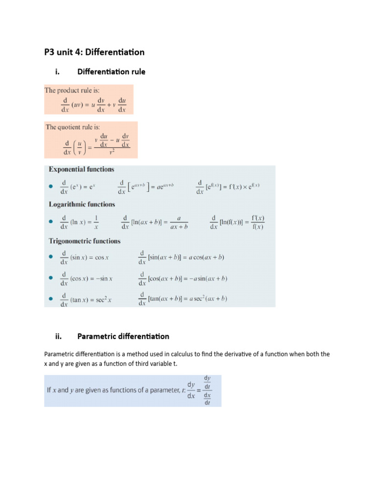 Differentiation Rules and Methods | PDF