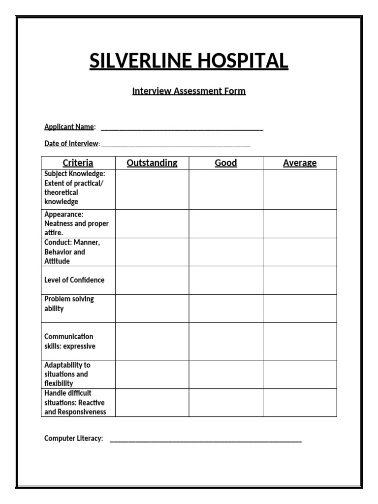Silverline Hospital Interview Assessment Form | PDF