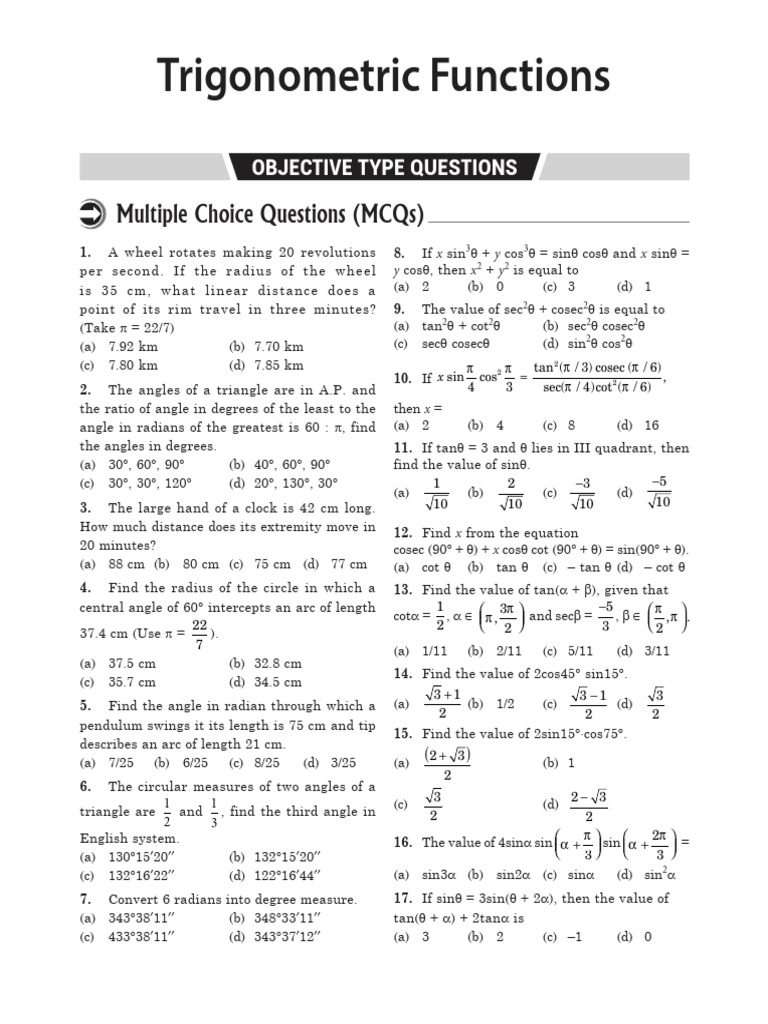 Trigonometric and Geometry MCQs | PDF | Minute And Second Of Arc ...