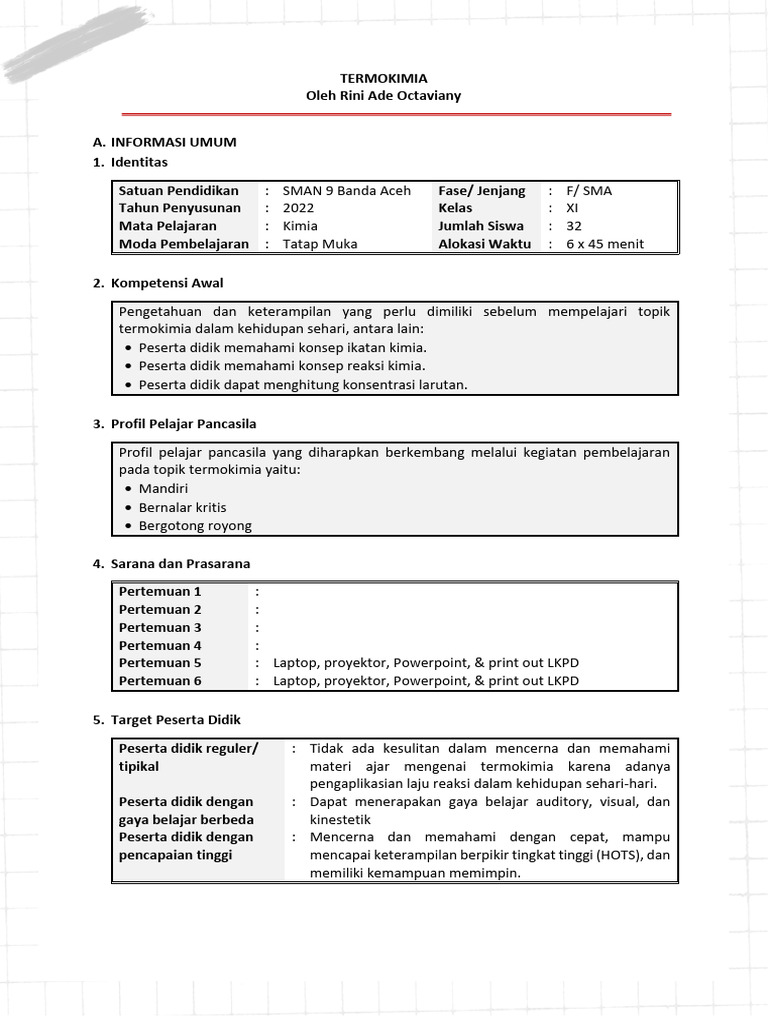 Modul Ajar Termokimia (Siklus 1 2) | PDF