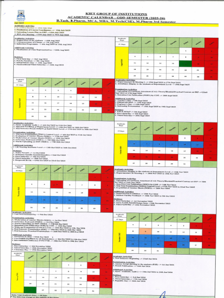 2nd Year Odd Sem Academic Calendar 2025-26 | PDF