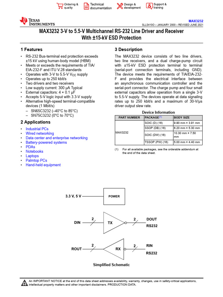 max3232-RS232 driverIC | PDF | Electrostatic Discharge | Capacitor