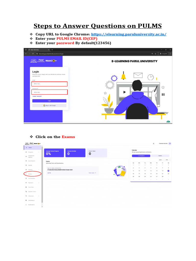 How To Give Exam On PULMS FOR CEP | PDF