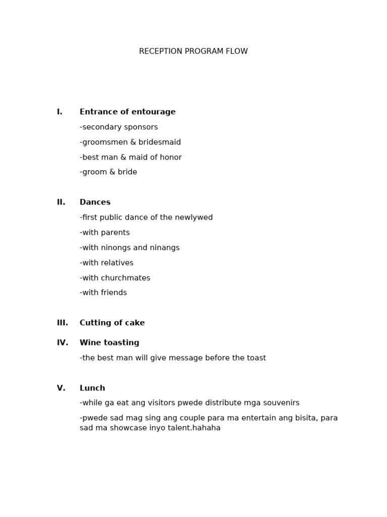 Reception Program Flow Syd's Wedding | PDF