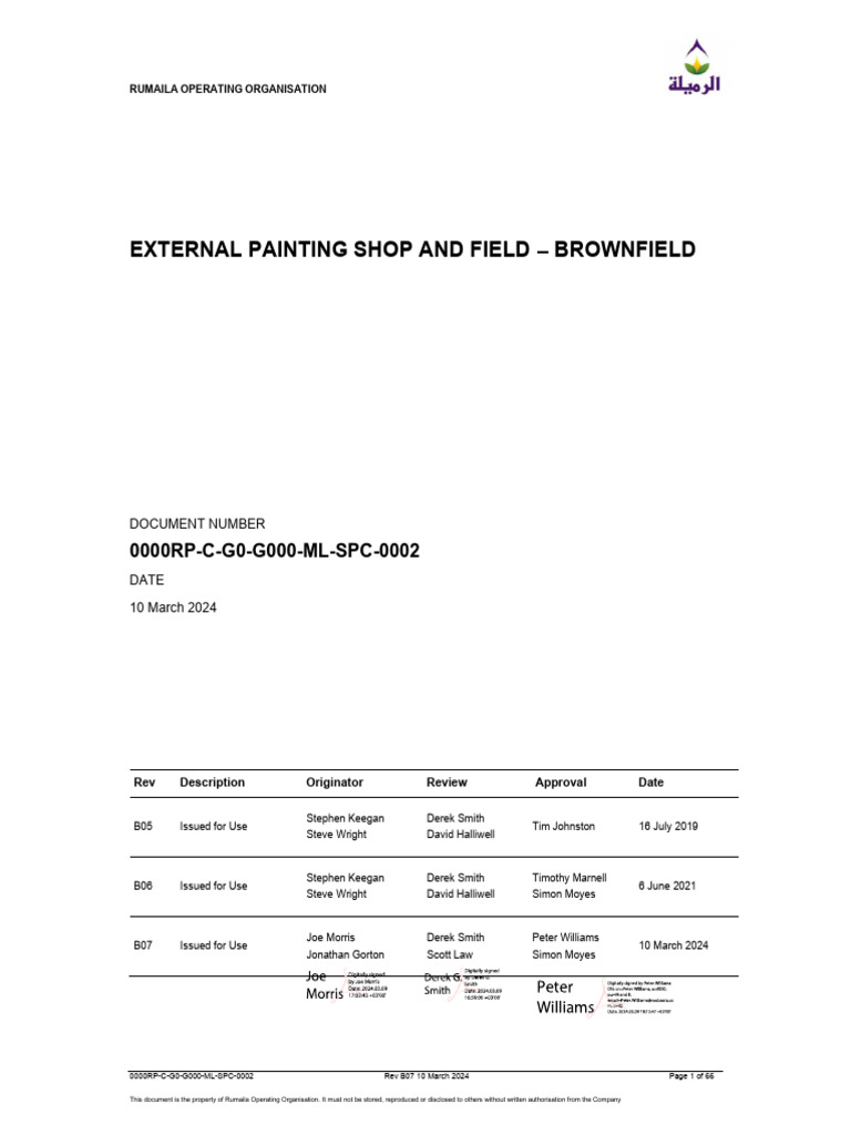 Rumaila Brownfield Painting Guidelines | PDF | Specification (Technical ...