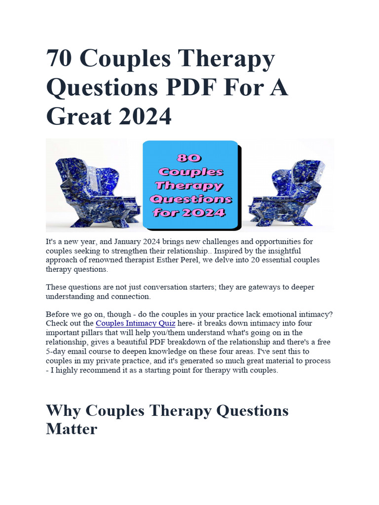 70 Couples Therapy Questions for 2024 | PDF | Intimate Relationships ...