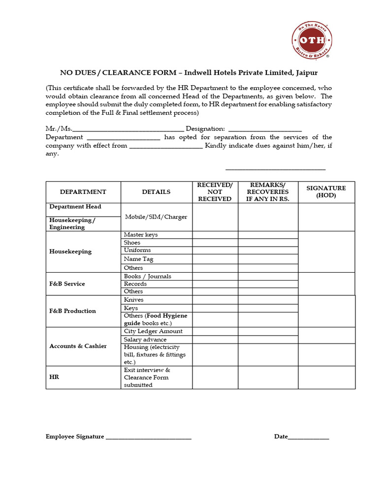 No Dues Clearance Form1 | PDF