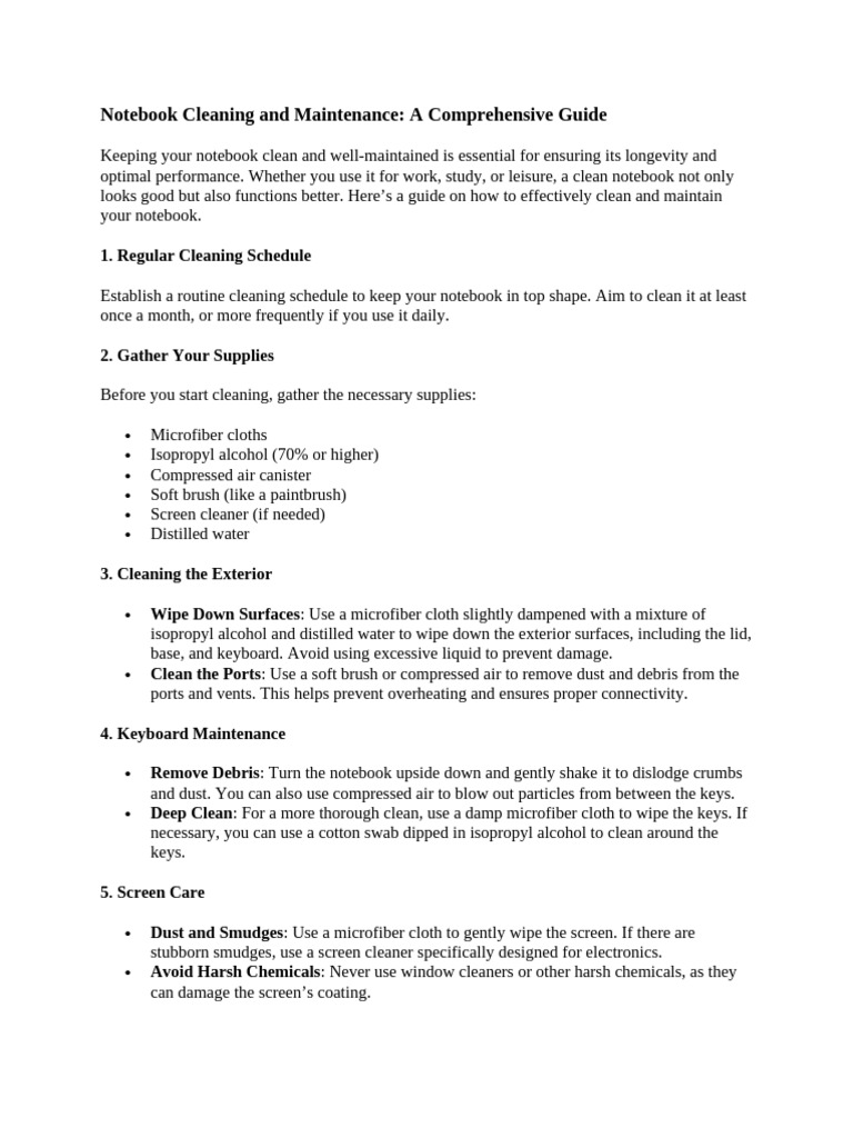 Notebook Cleaning and Care Guide | PDF | Laptop