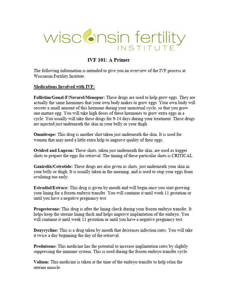 IVF Process Overview and Medications | PDF | In Vitro Fertilisation ...