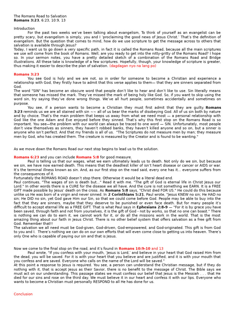 The Romans Road To Salvation | PDF | Jesus | Epistle To The Romans