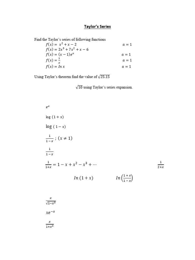 Taylor Series Practice Problems | PDF